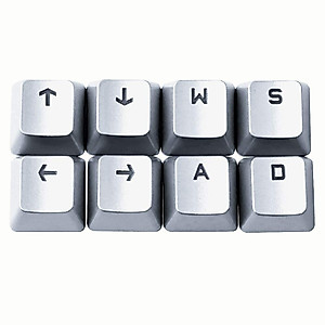 HUYUN FPS & MOBA Gaming Keycaps Replacement for Cherry MX Razer Corsair Logitech Gaming Mechanical Keyboard (Silver-WASD↑↓←→)