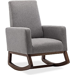 BELLEZE Modern Rocking Chair, Nursery Glider Rocker with Comfortable Padded Seat Solid Wood Base, Fabric Upholstery Arm Chair for Living Room Bedroom Baby Room - Felix (Gray)