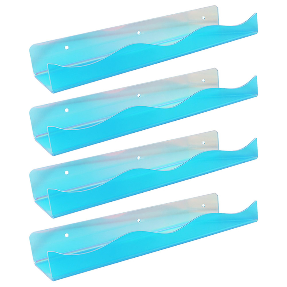 4 Pack 15 Inch Iridescent Acrylic Floating Shelves Wall Mounted Kids Bookshelf Toy Storage Wall Shelf Nail Polish Holder Perfume Display Wall Shelves for Bedroom,Living Room,Bathroom (Wavy Lines)