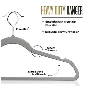 Utopia Home Velvet Hangers 100 Pack - Durable, Slim & Sleek Coat Hanger - 360 Degree rotatable Hook - Grey & Black Clothes Hangers