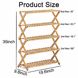 Five-Layer Shoe Rack Foldable Bamboo Shoe Rack No Installation Multifunctional Freestanding Shoe Rack Storage Rack For Doorway, Hallway, Closet, Living room, Bedroom Storage Organizer