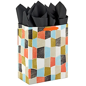 Hallmark Wrap 13" Large Gift Bag with Tissue Paper, 130, Orange, Blue, Green, Black