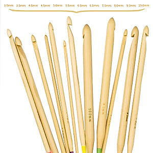23 Pieces Tunisian Crochet Hooks Kit Including 12pcs 3-10 mm Bamboo Knitting Needle with Bead Carbonized Bamboo Needle + 11pcs 2-8 mm Multi Color Tunisian Afghan Aluminum Crochet Hooks