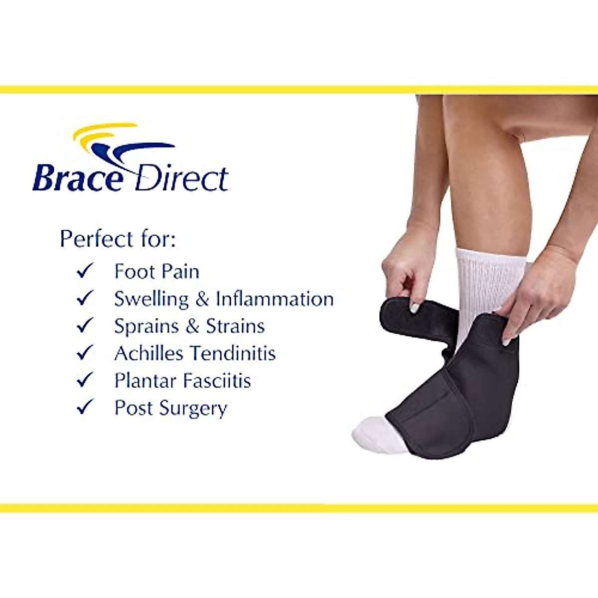Brace Direct Night Splint (S/M) + Foot Ice Pack (S/M)- for Plantar Fasciitis Relief, Arch Support, Heel Foot Pain, Achilles Tendonitis, Drop Foot, Comfortable fit on Left or Right Foot