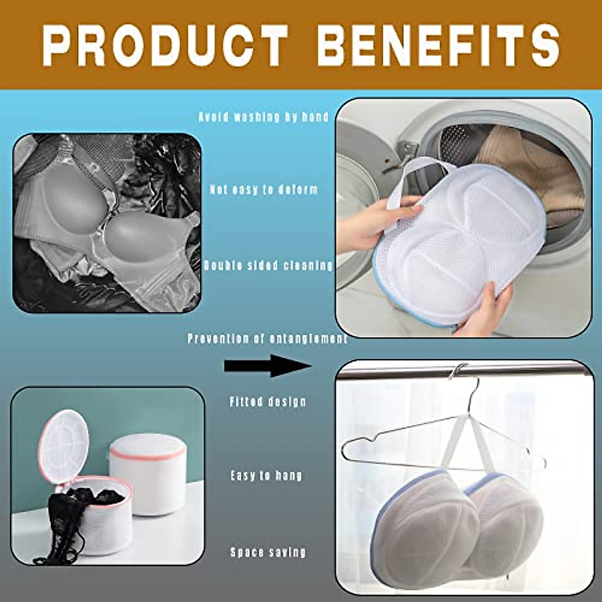 6 PCS 10" X 15" Bra Washing Bags for Laundry, Large Bra Laundry Bags for Washing Machine, Fits A-E Cups Anti Deformation Bra Mesh Bag, Lingerie Bags for Washing Delicates (10" X 15" Inch, Grey)