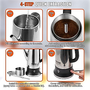 VEVOR Electric Percolator Coffee Pot 12-Cup, 304 Stainless Steel Coffee Percolator, 1000W, Automatic Keep-Warm & Split Power Base