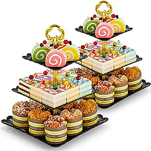 Dessert Table Display Set, Cupcake Stand, Yuugitil Black Gold 3 Tier Serving Tray, Classic Square Cupcake Holder Perfect for Wedding/Engagement Party/Birthday/Baby Shower/Graduation Decorations