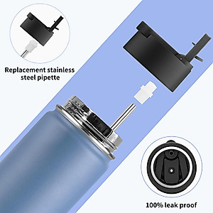 koodee 16 oz Water Bottle for Kids Stainless Steel Double Wall Vacuum Insulated Wide Mouth Flask with Leakproof Straw Lid (Royal Blue)