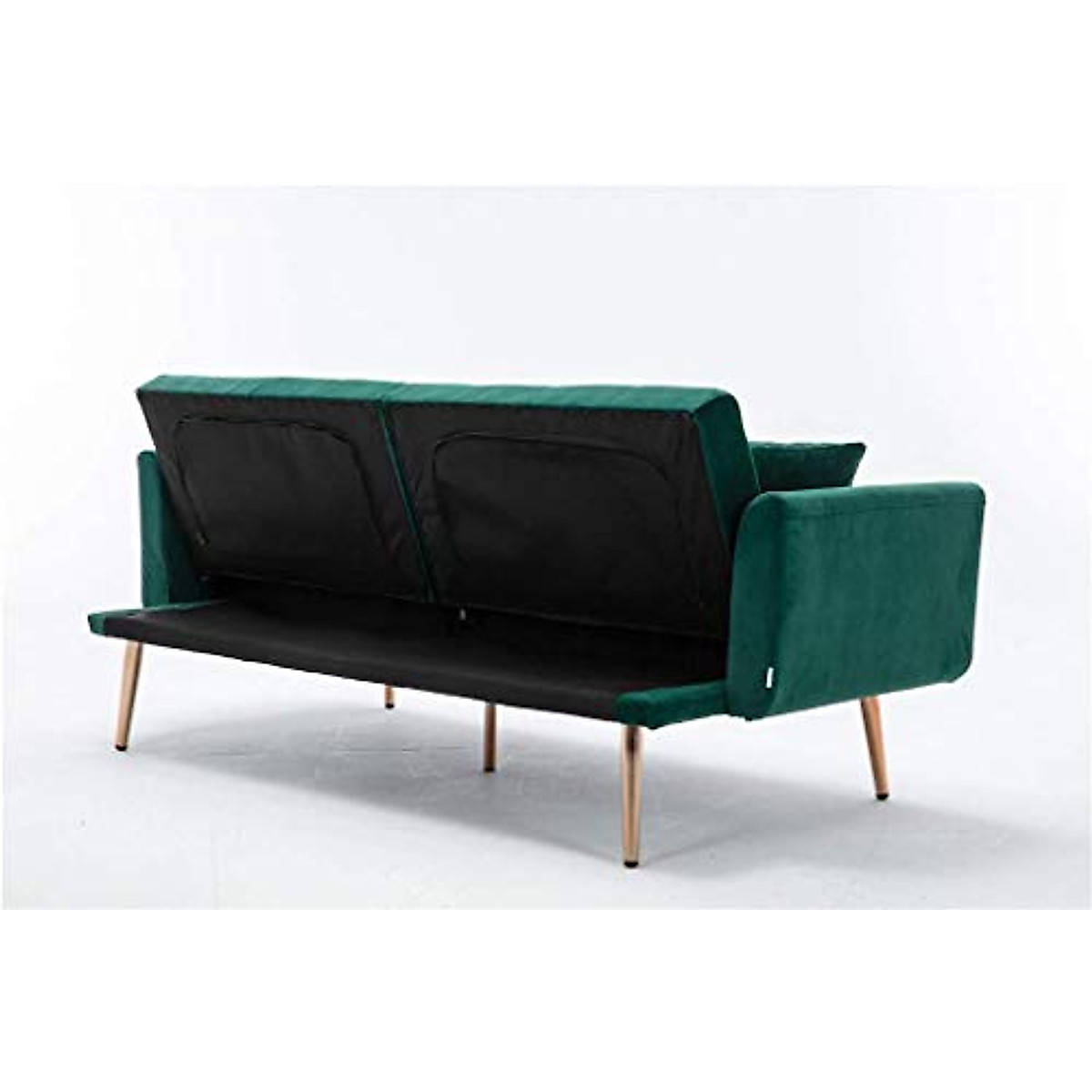 SZLIZCCC 63" Accent Sofa, Mid Century Modern Velvet Fabric Couch， Convertible Futon Sofa Bed ，Recliner Couch Accent Sofa Loveseat Sofa with Gold Metal Feet (Green)