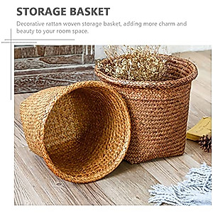 Alipis Seagrass Waste Basket Wicker Trash Can Woven Garbage Bin Laundry Hamper Rattan Plant Pot Rustic Storage Basket Rubbish Recycling Container for Kitchen Home Office