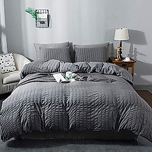 AveLom Seersucker Duvet Cover Set King Size (104 x 90 inches), 3 Pieces (1 Duvet Cover + 2 Pillow Cases), Dark Gray Ultra Soft Washed Microfiber, Textured Duvet Cover with Zipper Closure, Corner Ties