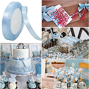 Light Blue Ribbon 3/8 Inches x 25 Yards, Baby Blue Satin Fabric Silk Ribbon for Gift Wrapping, Bows Making, Floral Bouquets, Wreaths, DIY Handicrafts, Sewing Projects, Baby Shower and Wedding Party