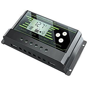 Solar Charge Controller 10 amp - PowMr Solar Panel Battery Controller 12V 24V,Dual USB Adjustable Parameter Backlight LCD Display and Timer Setting ON/Off Hours Solar Regulator(10A)