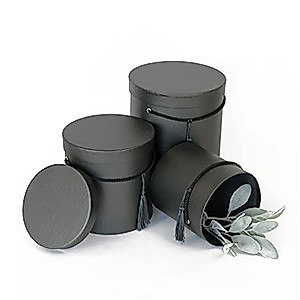 UNIKPACKAGING Premium Quality Round Flower Box, with Tassel, Gift Boxes for Luxury Flower and Gift Arrangements, Set of 3 pcs (Black)