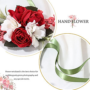 CASDRE Flower Wedding Wrist Corsage Red Floral Bridal Corsage Wristlet with Ribbon Prom Hand Flowers for Women and Brides
