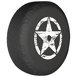 Boomerang - Distressed Star (White Print) - 32" Soft JL Tire Cover for Jeep Wrangler JL (with Back-up Camera) - Sport & Sahara (2018-2024) - Made in The USA