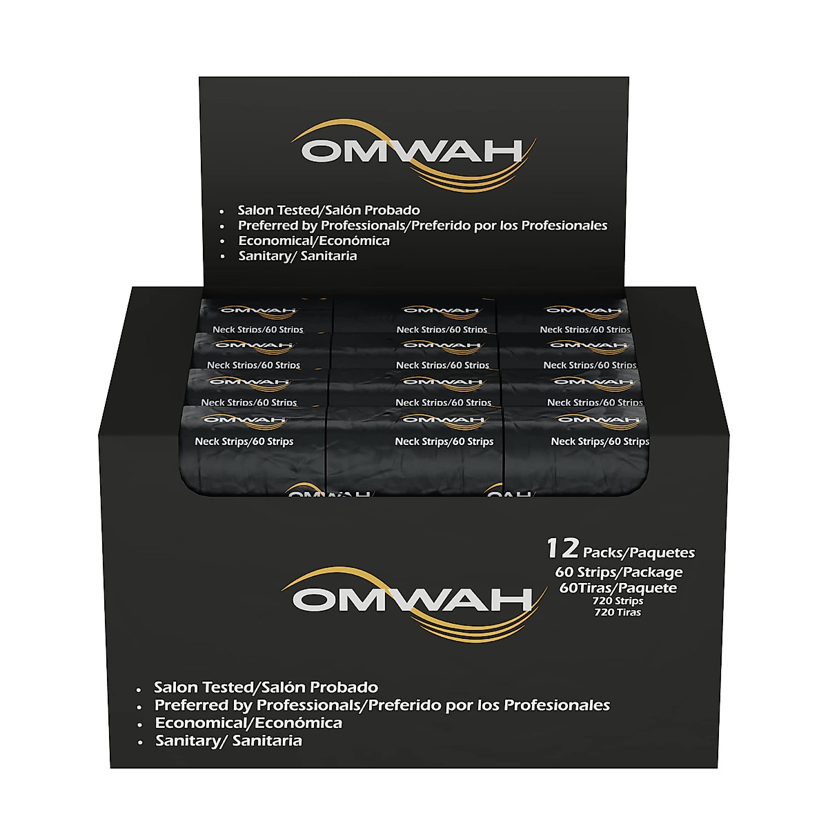 OMWAH Professional Neck Strips (1 Carton- 720 Pieces) - 12 Packs With 60 Per Pack for Hair Cutting, Barber and Salon Use