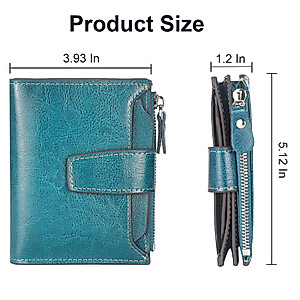 Lavemi Small Compact Women Wallet RFID Blocking Genuine Leather Bifold Purse with ID Windows(Peacock Green)