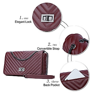KKXIU Quilted Multiple Pocket Women Crossbody Bag with Chain Strap Stylish Ladies Shoulder Clutch Purse (a-Wine)