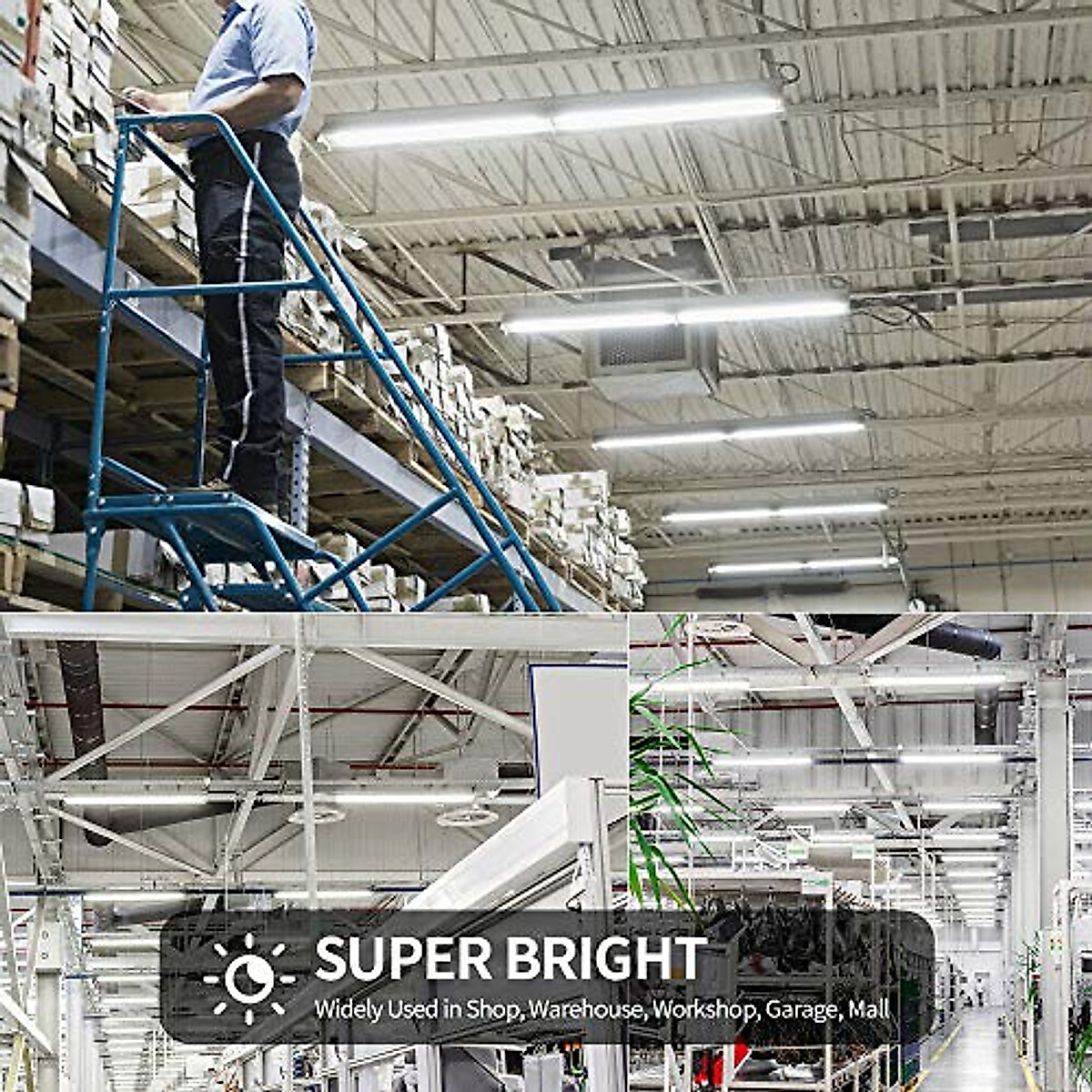 LED LIGHT 777 6-Pack, 4FT LED Shop Light Fixture, 75W 5000K T8 Integrated LED Tube, 9000LM Super Bright, 4 Rows LED, High Output, Linkable Light Fixture 4 Foot with Plug for Garage, Workshop, Depot