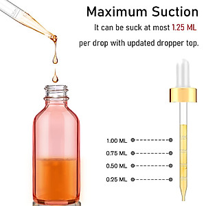 Bumobum Pink Dropper Bottles 4oz, Pink Glass Eye Dropper Bottle for Essential Oils Hair Oils with Labels and Funnels, 12 Pack Tincture Bottles with Golden Top (Plastic Dropper with Measurements)