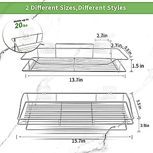 Go Green Tableware GOGN Shower Caddy Shelf with 4 Hooks,Adhesive Shower Organizer for Bathroom Storage,304 Stainless Steel,No Drilling and Wall Mounted,2 Pack (Silver)