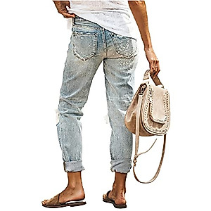 HETIPR Women's Ripped Boyfriend Jeans Mid Rise Loose Fit Distressed Stretchy Denim Pants US Medium, Light Blue
