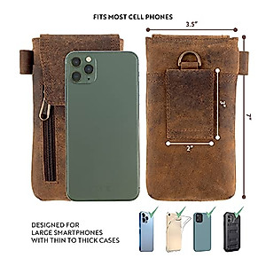 Leather Phone Holster – Genuine Full-Grain Buffalo Leather Cell Phone Holsters – 7” H x 3.5" W Leather Cell Phone Holster for Large Smartphones – Secure & Durable Phone Belt Holder by MOONSTER®