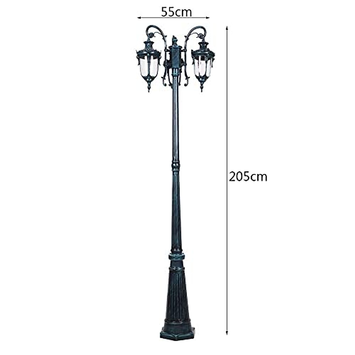 MODEBHD 205cm 3-Head Outdoor Waterproof Table Lamp Post Light Column Lamp European Fence Door Villa Glass Aluminum Lantern E27 Decoration Street Light Landscape High Pole Floor Lamps