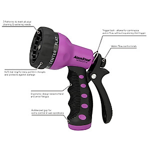 AQUASTAR 7-Pattern Rear Trigger Nozzle(Purple), Spayer Nozzle, Hose Watering Nozzle, Lawns&Garden, Hose Nozzle Spryer, Adjustable 7 watering pattern Nozzle