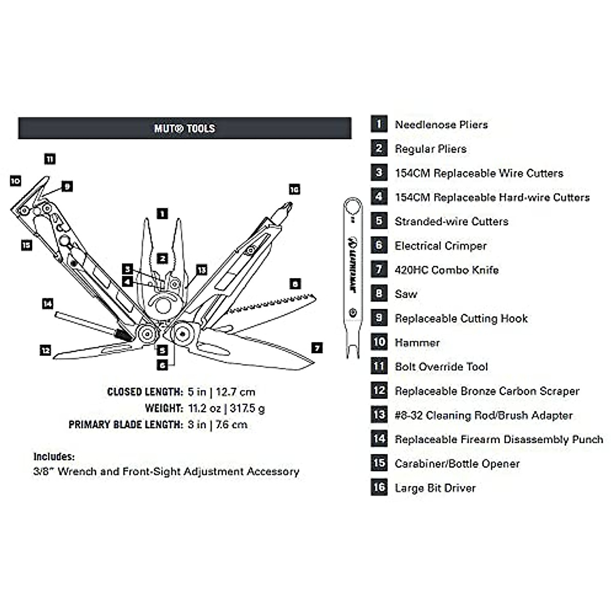 LEATHERMAN, MUT Multitool with Premium Replaceable Wire Cutters and Firearm Tools, Stainless Steel with MOLLE Brown Sheath