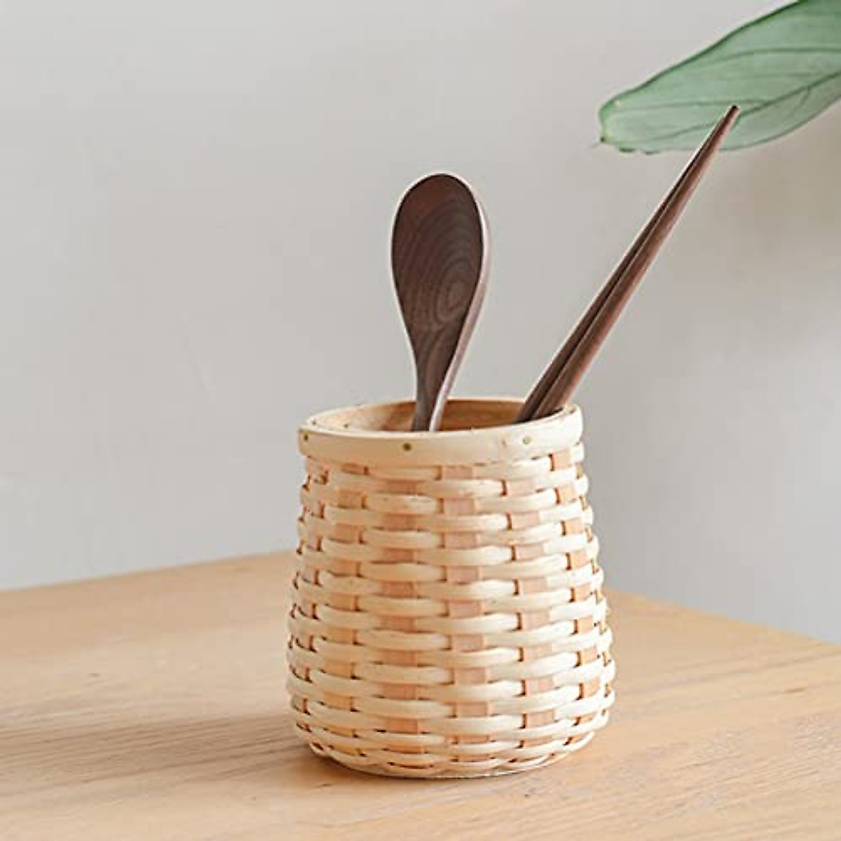 SHERCHPRY Woven Desktop Baskets Small Bamboo Basket Pencil Holder Rustic Chopsticks Caddy Fork Spoon Knife Holder Flatware Utensil Caddy Chinese Tea Tool Holder Utensil Holder