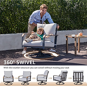 NATURAL EXPRESSIONS Outdoor Bistro Set, 3 Piece Swivel Glider Rocking Chairs Patio Conversation Furniture Set with 2 Rockers, 1 Metal Table and 6" Thick Cushions for Backyard, Porch, Balcony, 350lbs.