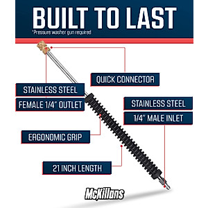 McKillans® Car Pressure Washer Extension Wand - Power Washer Wand Extension for Car Wash - Short Pressure Washer Wand Replacement - Pressure Washer Accessories & Attachments - 1/4” Quick Connect Plug