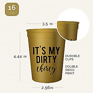 Dirty Thirty, 30th Birthday Party Cups and 1 Gold "It's My Dirty 30" cups, Set of 12, 16oz Black and Gold 30th Birthday Stadium Cups, Perfect for Birthday Parties,Birthday Decorations!