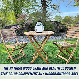 Patio Wise Folding Outdoor Patio Table, Round Foldable Acacia Wood Deck Bistro Bar, Portable Apartment, Balcony, Railing & Porch Furniture, 27 1/2-inch Diameter, Teak Color