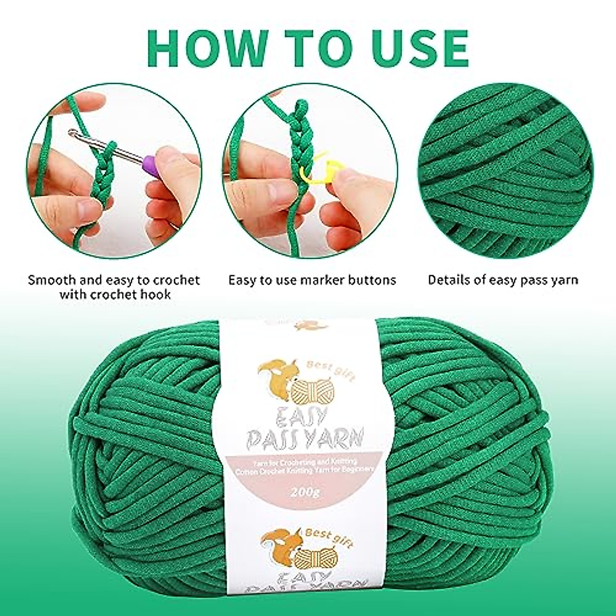 Fedmut Chunky Easy Yarn for Crocheting, 200g Crochet Yarn for Beginners with Crochet Hook, Thick Chunky Yarn with Easy-to-See Stitches for Dolls, Bags and Beginners Crocheting (Emerald Green)