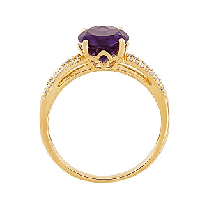 Welry Natural Amethyst Oval-Cut Ring with 1/10 cttw Diamonds in 10K Yellow Gold, Size 7