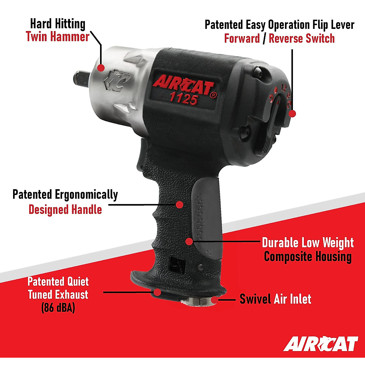 AIRCAT Pneumatic Tools 1125: 1/2" Composite Impact Wrench 1250 ft-lbs