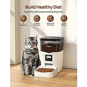 Ymiko Automatic Cat Feeder, Cat Food Dispenser with Voice Recorder, Timed Small Pet Feeder with Programmable Timer, 1-4 Meals Per Day, 3L/12.7 Cups Capacity
