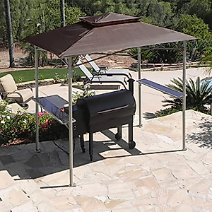CROWN SHADES 8 x 5 Grill Gazebo Outdoor BBQ Gazebo Canopy, Assembly Process Without Any Tools, Very Easy (Coffee)