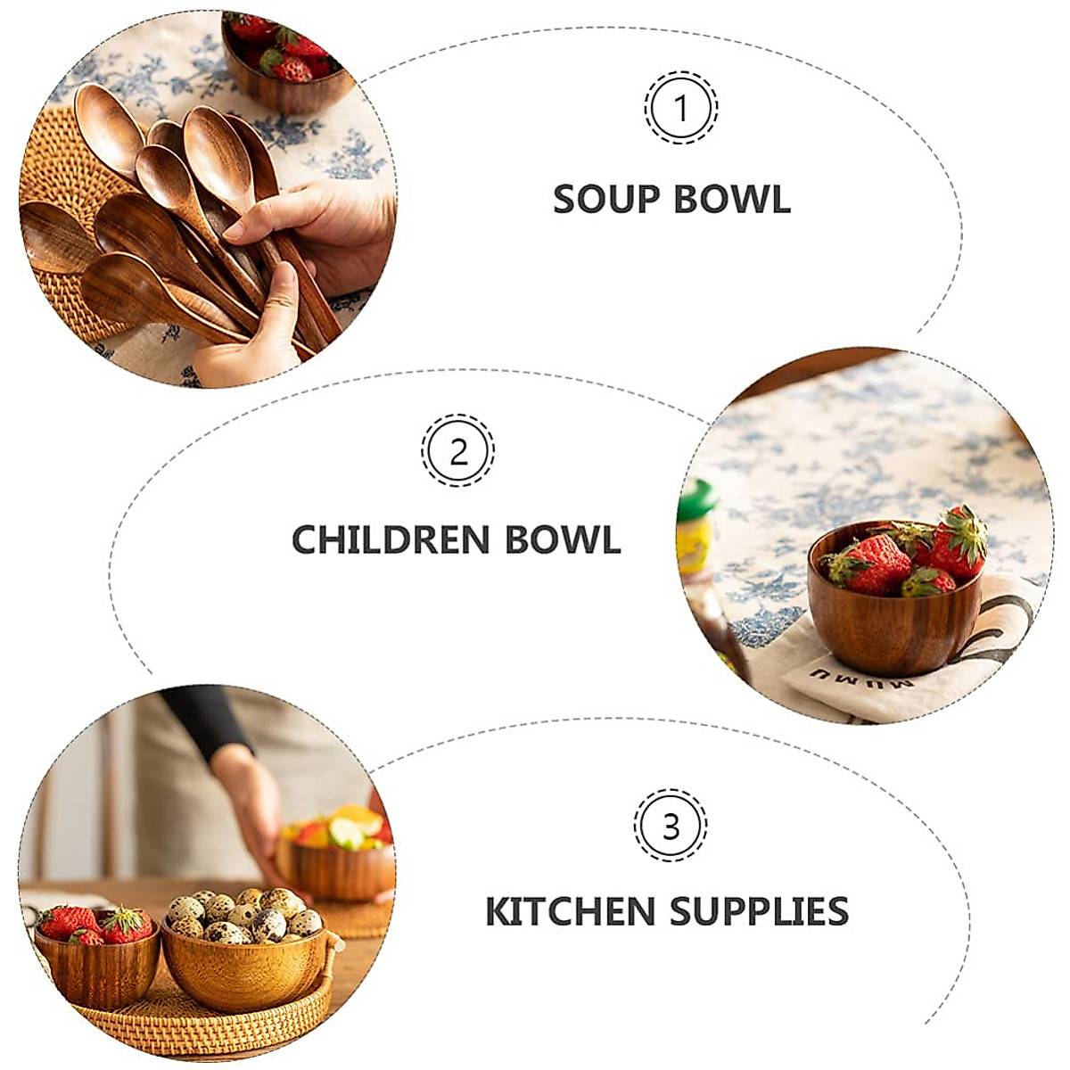 Cabilock 1 Set Acacia Wood Rice Bowl Spoon Kit Fruits Bowl Decorative Wood Bowl Snacks Serving Bowl Noodle Bowl for Salad Fruits Pasta Nuts Snacks (Small)