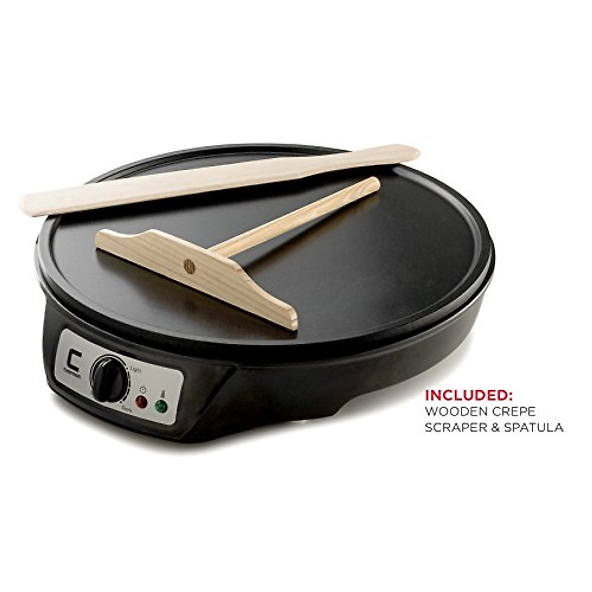 CHEFMAN Electric Crepe Maker: Precise Temp Control, 12" Non-Stick Griddle, Perfect for Crepes, Tortillas, Blintzes, Pancakes, Waffles, Eggs, Bacon, Batter Spreader & Spatula Included, Black