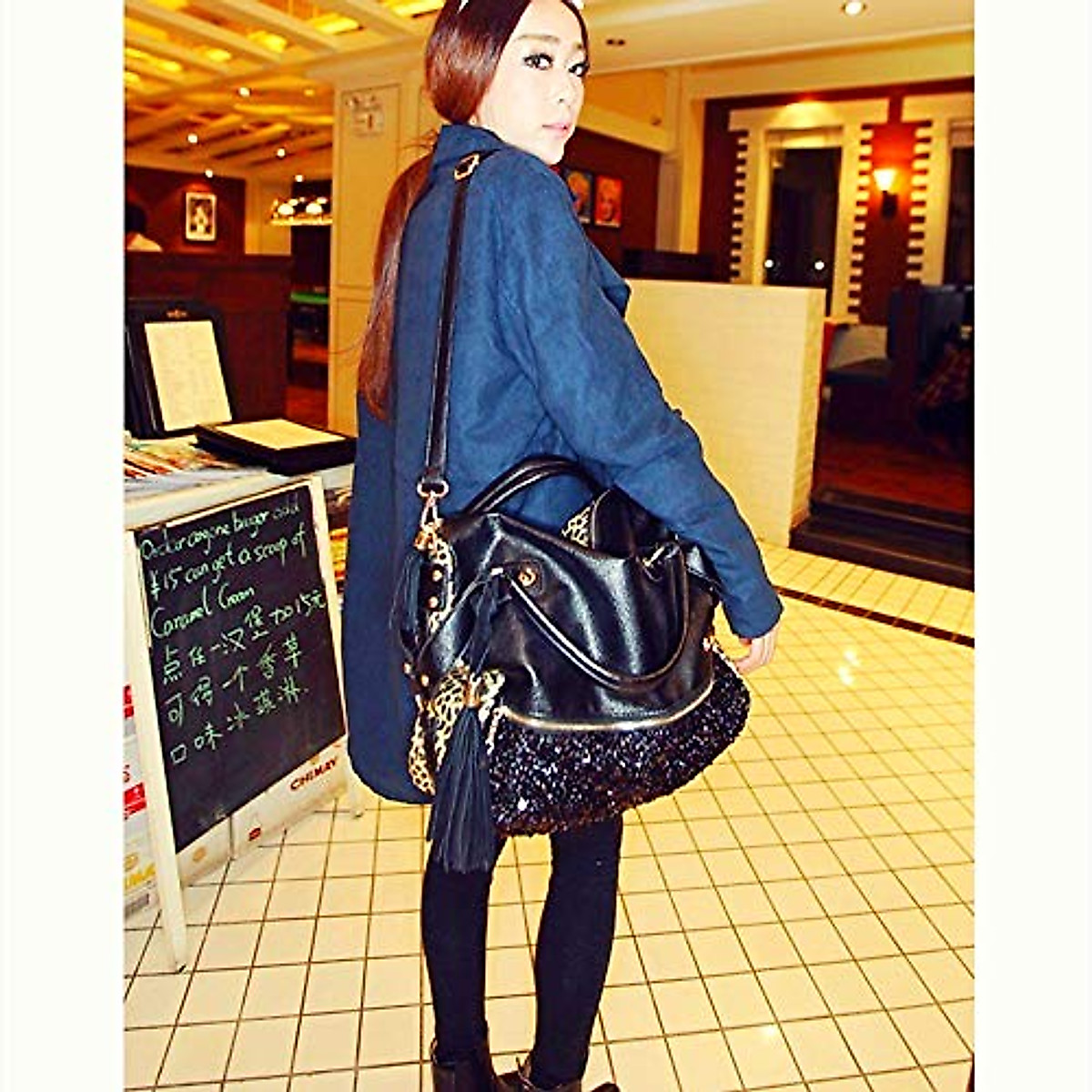 Cayla Women Leopard Print Shoulder Bag Totobag Large Hobo Purse with Tassel (Leopard Print)