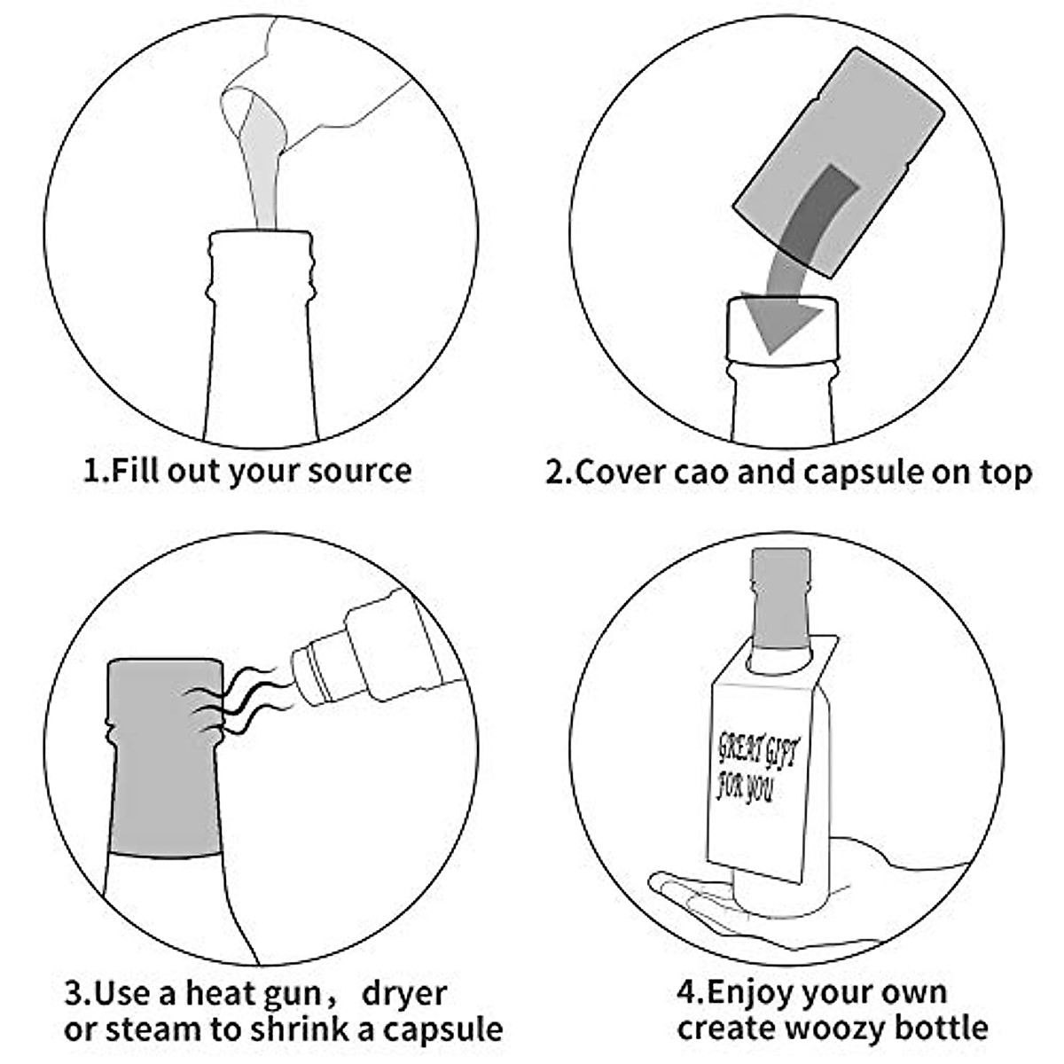 WERTIOO Hot Sauce Bottles, 18 Pack 8.5 OZ Quadra Bottles with Leak Proof Screw Caps, Glass Square Bottles With Caps Shrink Capsules for Oil, Vinegar, Syrup, Salad Dressing, Juicing