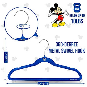 Mickey Mouse Velvet Hangers, Blue and Black Velvet Hanger Set of 25, Boys Hangers for Coats, Clothing, & More, Lovable & Adorable Mickey Mouse Kids Hangers Velvet