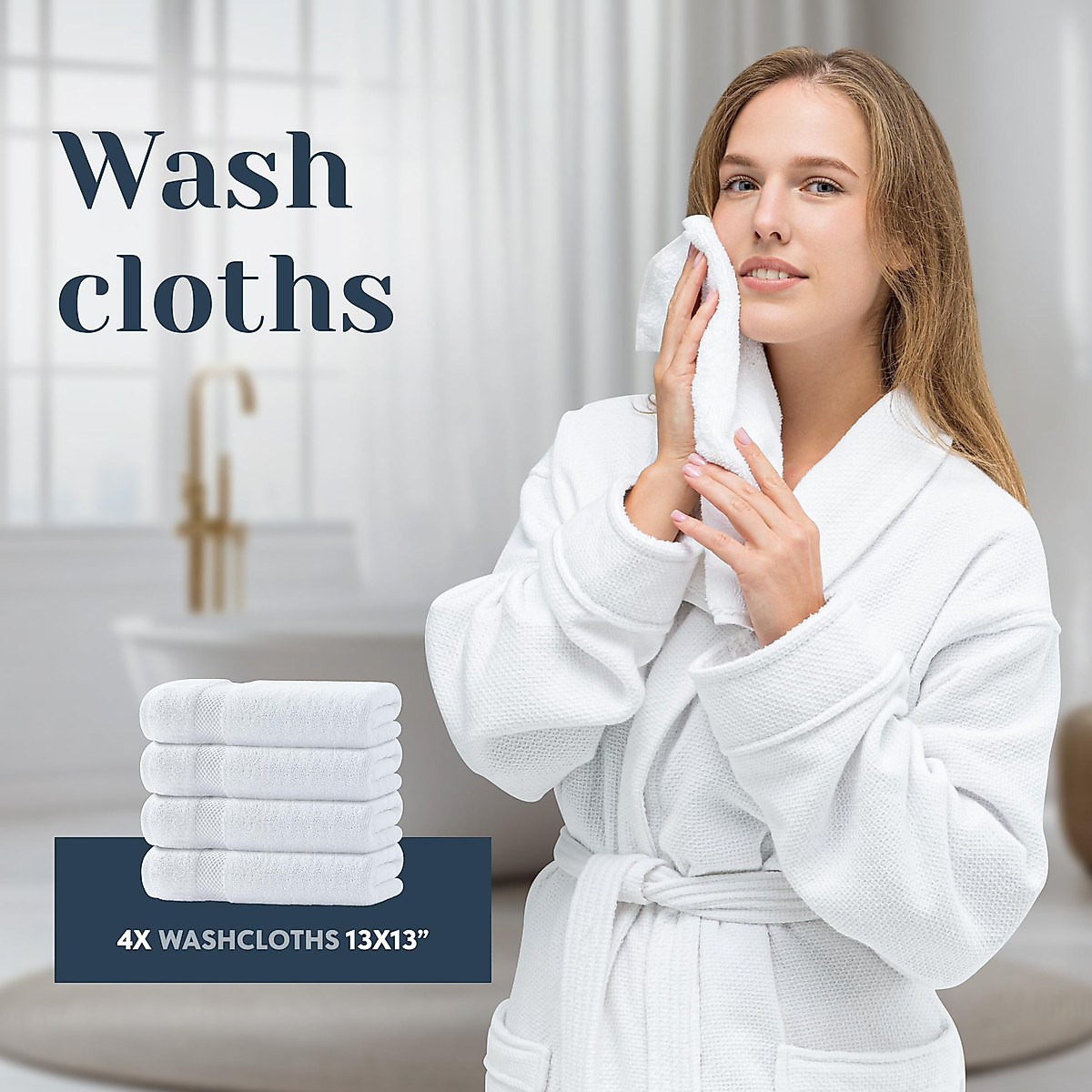 Luxury White Bath Towel Set - Combed Cotton Hotel Quality Absorbent 8 Piece Towels | 2 Bath Towels 700GSM | 2 Hand Towels | 4 Washcloths [Worth $72.95] 8Pc | White