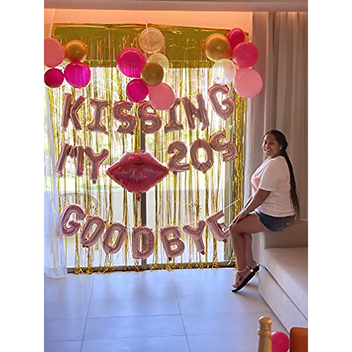 JeVenis Kissing My 20s Goodbye Decorations Kissing My 20s Goodbye Banner Balloons 30th Birthday Balloon Dirty 30 Balloon