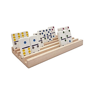 SUTIMSHE Set of 8 Mexican Train Domino Trays,Natural Wood Domino Racks, Domino Tiles Holders,Chickenfoot and Other Dominoes Games,Dominoes NOT Included
