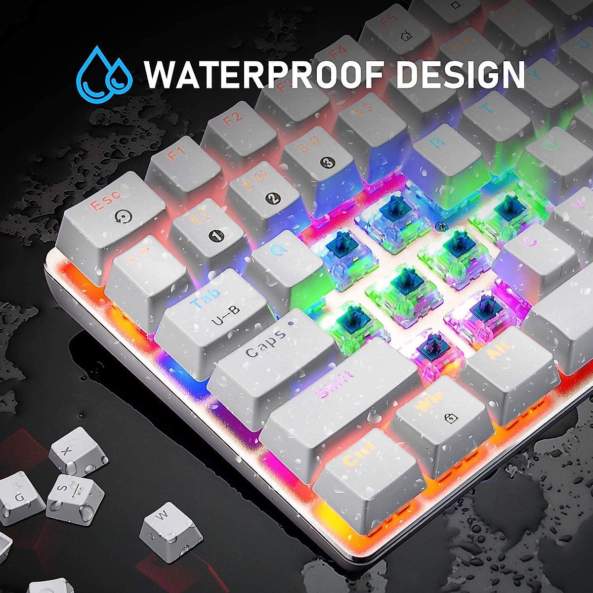 LexonElec Wireless Mechanical Keyboard,Two Mode BT5.0/USB-C 82 Keys Bluetooth Mechanical Keyboard,Rainbow LED Backlit,Compact Gaming Keyboard for Windows Mac PC Gamer(White)